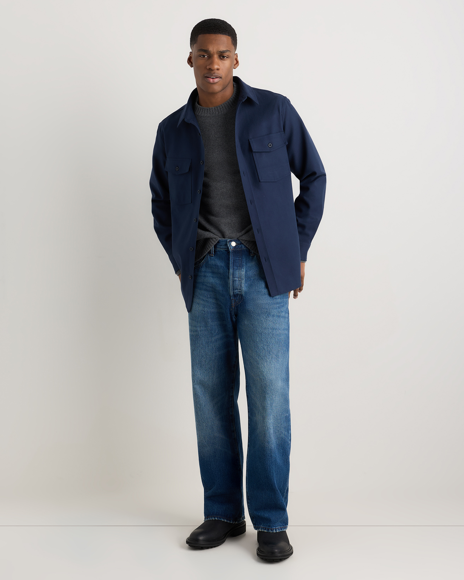 QUINCE men's brushed cotton wool utility overshirt